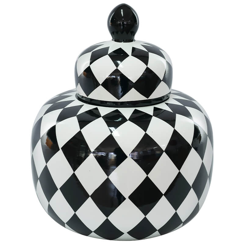 BLACK/WHITE CHECK JAR/LID 26CM – Melua Interiors
